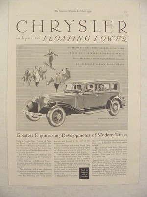 1932 Chrysler Six Sedan with Floating Power Ad Greatest Engineering ...