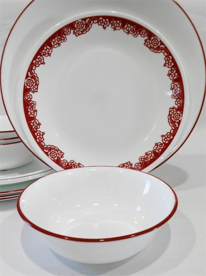 ️ 12-pc Corelle RED ROSE PARADE Dinnerware Set CHINESE New Year Flower ...