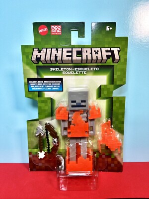 2024 Minecraft Build-a-Portal Figure: FLAMING SKELETON (w/ Bow & Arrow ...
