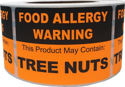 "FOOD WARNING This Product May Contain TREE NUTS" Labels | 2.5 x 3.5 ...