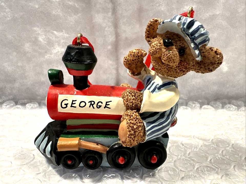 Vintage Kurt Adler Teddy Bear Engineer Driving Train Ornament "GEORGE ...