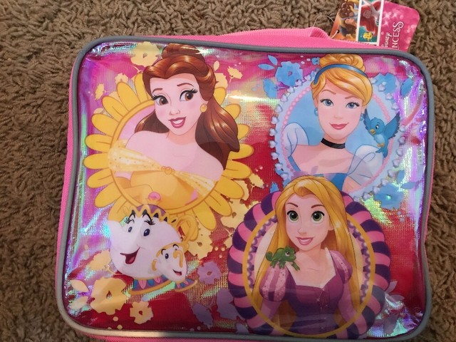 Disney Princess Pink Soft Lunch Box Zipper Insulated Cinderella Belle ...