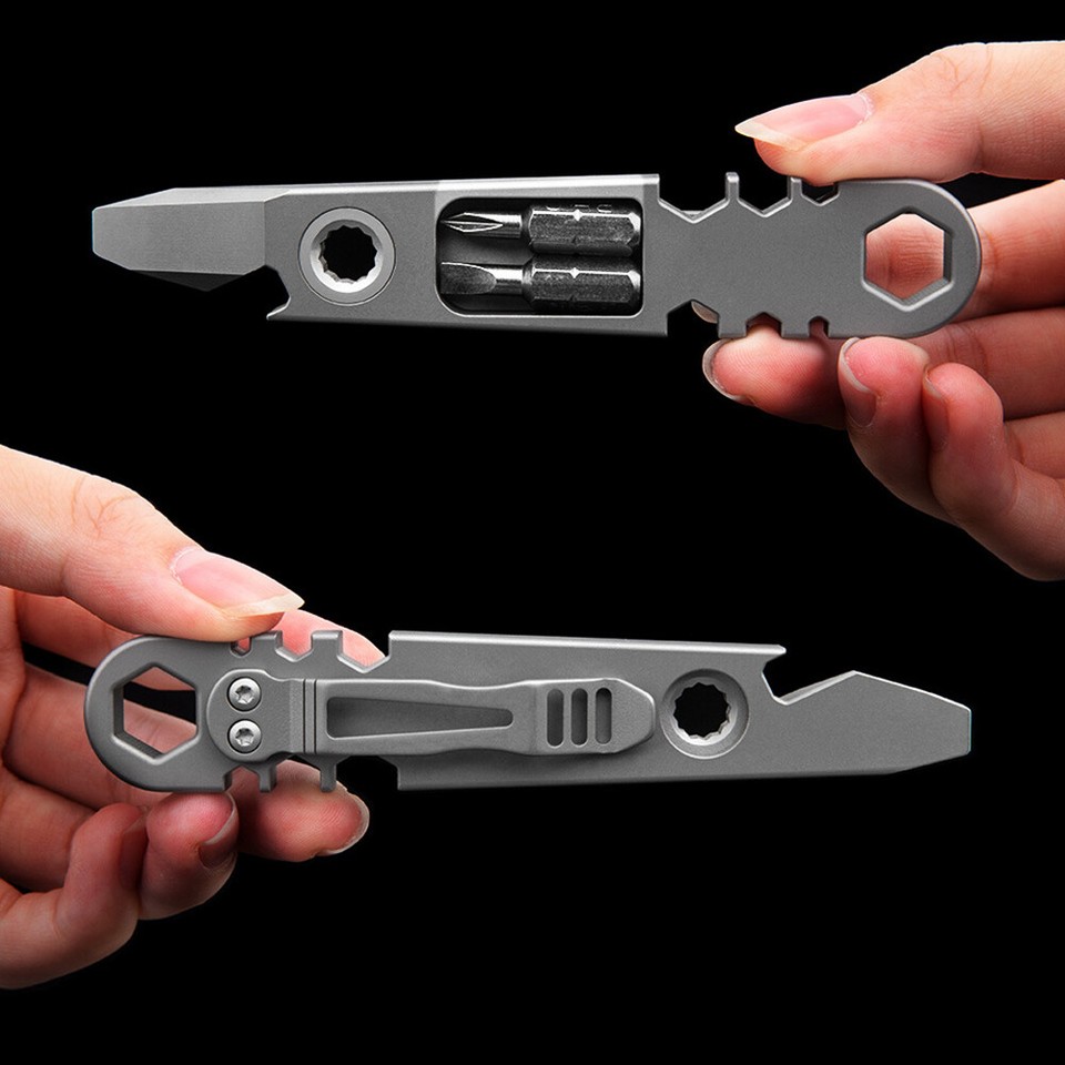 New Titanium Alloy Ratchet Wrench Pocket Pry Bar Crowbar Tool Opener ...