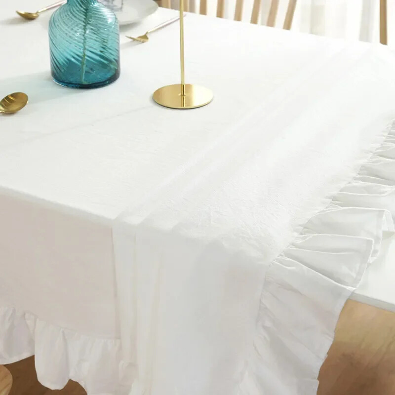White Rectangular Tablecloth with Ruffles Plain Tablecloth Dining Table ...