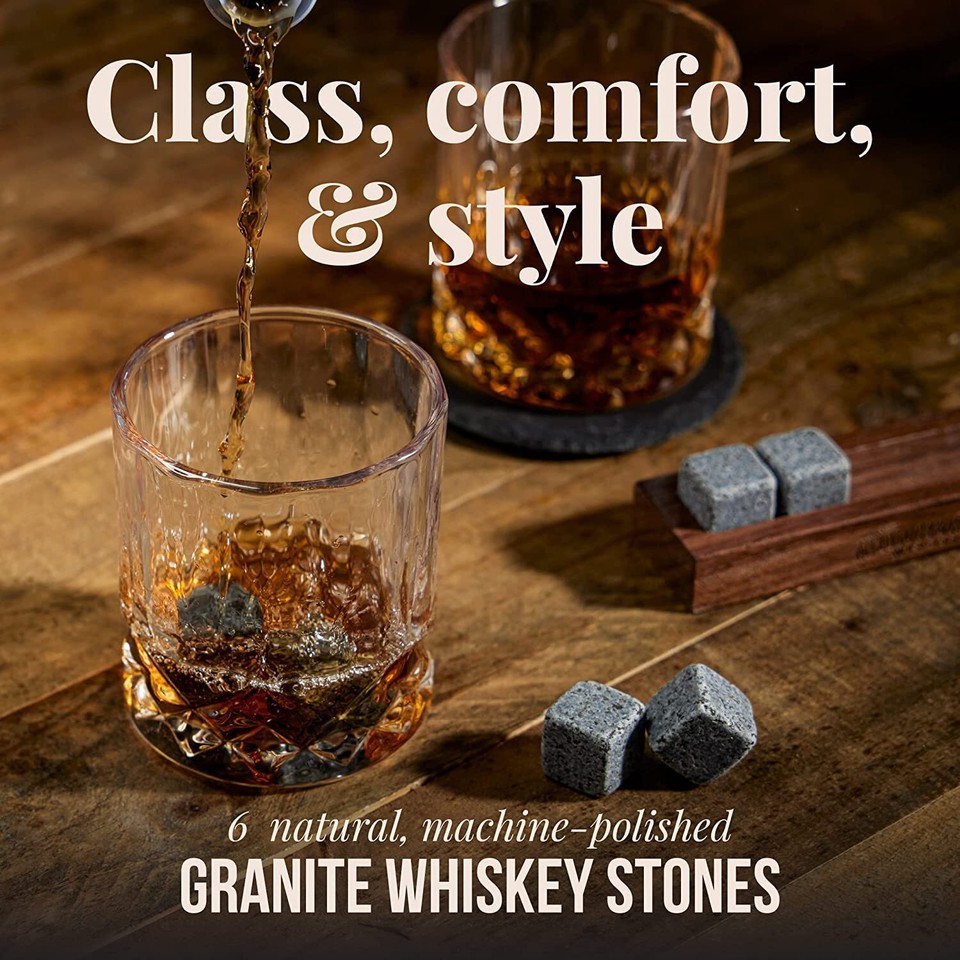 Whiskey Stones - Cube-Shaped Granite Chilling Whiskey Rocks Set of 6 ...
