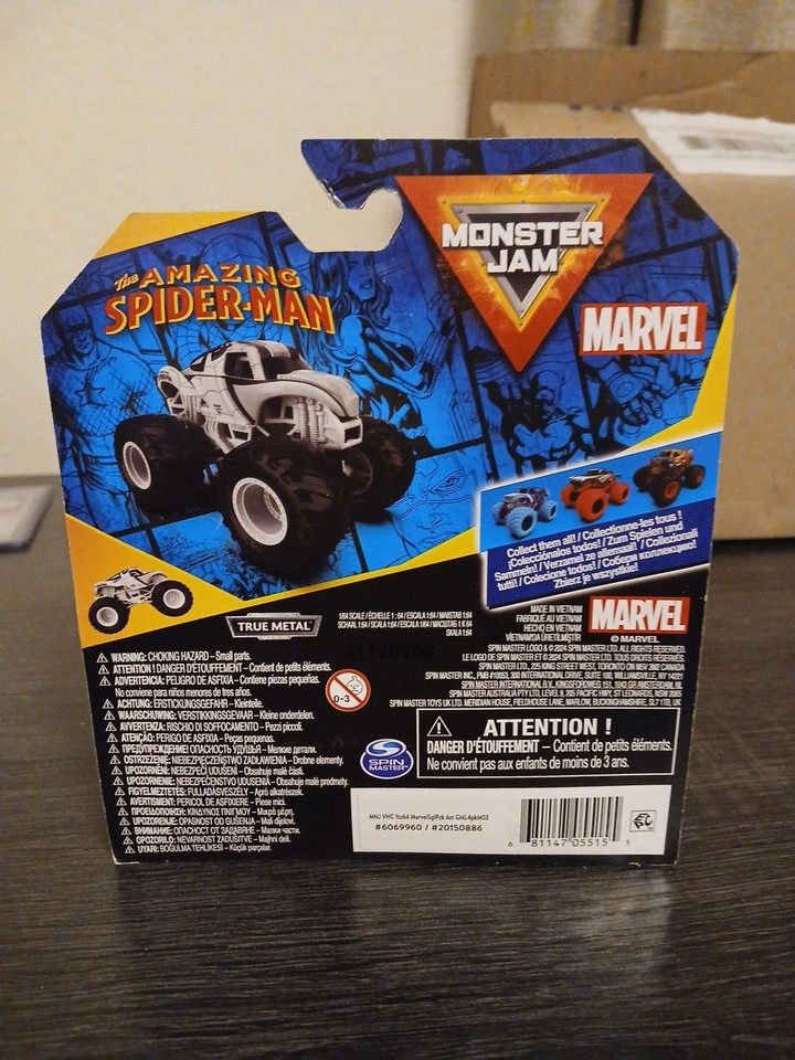 Spin Master MONSTER JAM Truck White Amazing Spider-Man Marvel 1/64 ...