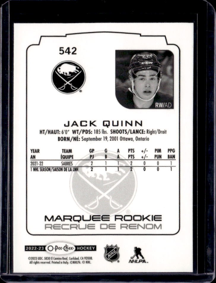 2022-23 O-Pee-Chee Jack Quinn (Marquee Rookie) #542 Buffalo Sabres | eBay