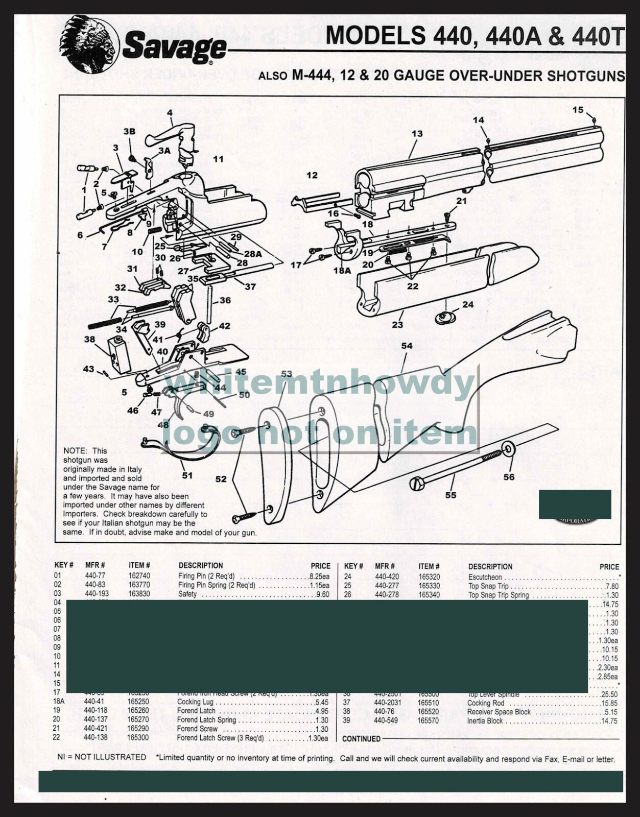1999 SAVAGE 440, 440A440T, M-44 Shotgun Schematic Parts List | eBay