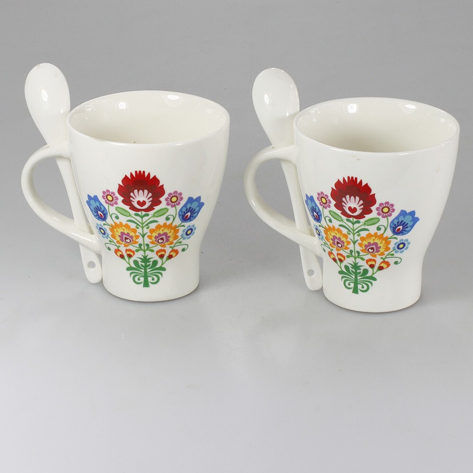 White Floral Flowers Ceramic Porcelain China 2x Tea Coffee Cups Mugs ...