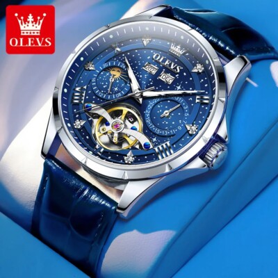 Automatic Mechanical Waterproof OLEVS Watch Luxury Men Strap Phase Sky ...