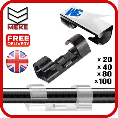 Black Self Adhesive Cable Clips Stays Wire Tidy Organiser Holder Wiring ...