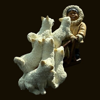 Castagna Laughing Eskimo Child on a Sled w/Husky Puppies Figurine Made ...