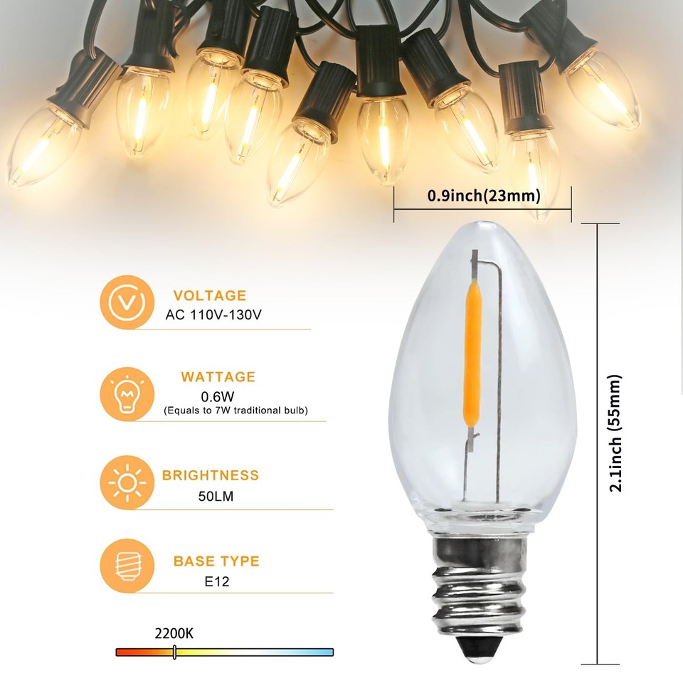 4 Pack Chainable Accessory Cord with C7 LED Light Bulb, 6 Ft Indoor ...