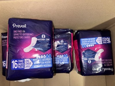 Prevail Daily Pads Moderate Absorbency Long Pads NEW 4 Packs of 16ct ...