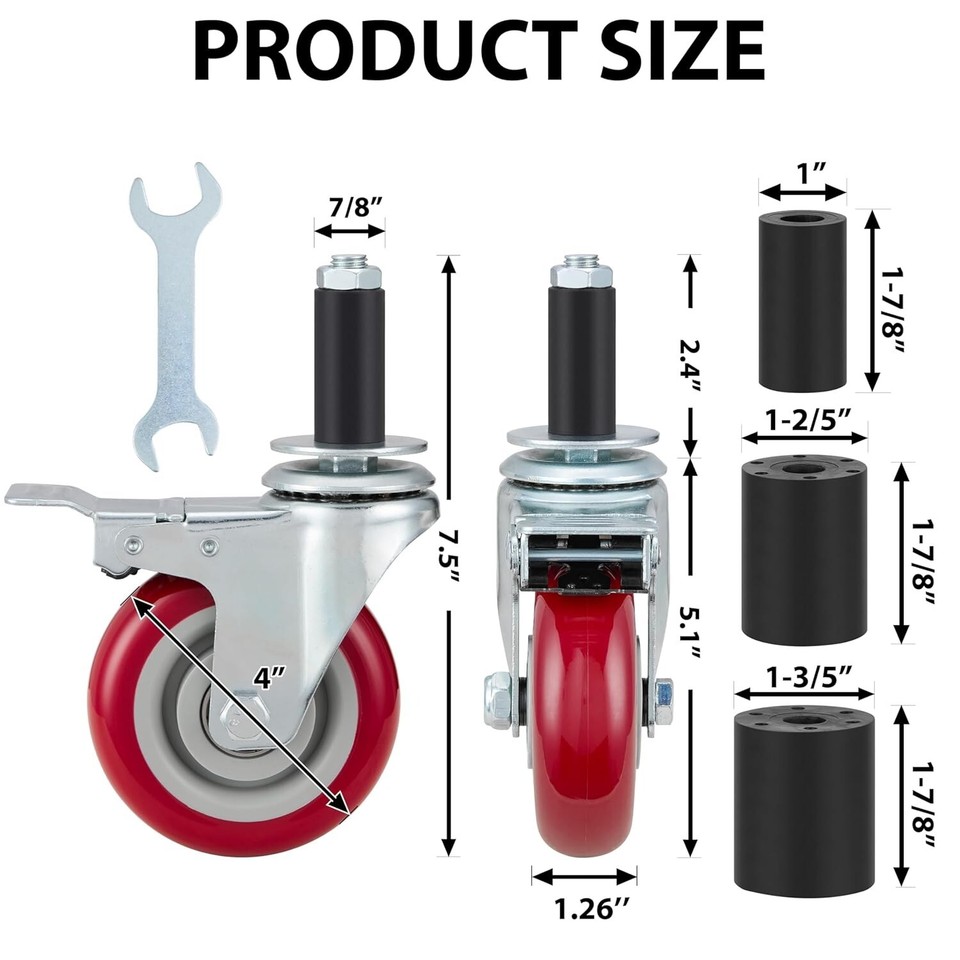 4 Inch Prep Table Caster Wheels Set of 4 Heavy duty Expanding Stem ...