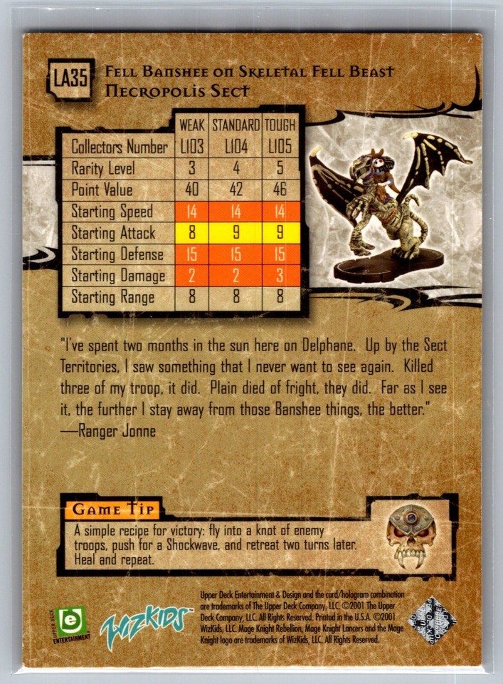 2001 Mage Knight Lancers Fell Banshee On Skeletal Fell Beast #LA35 ...