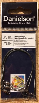 Packs (18 total) Danielson Stainless Steel Wire Leaders 6 inch 20 lb ...