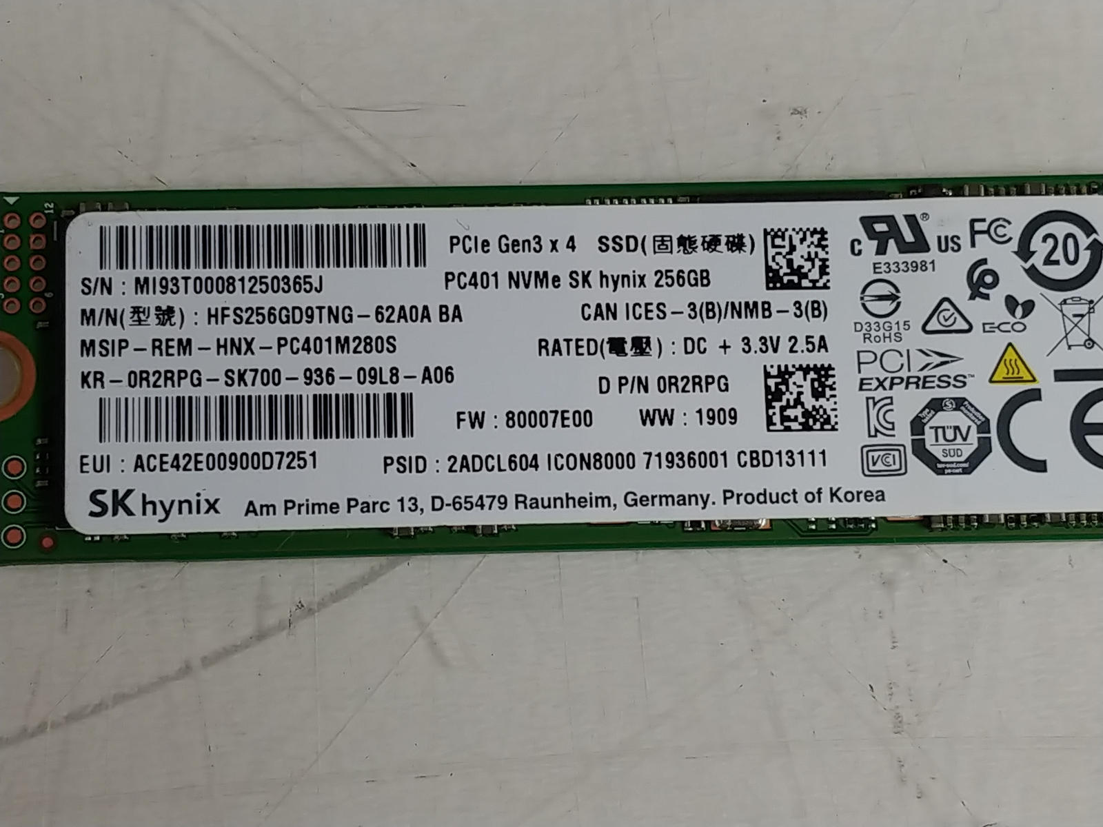 SK Hynix PC401 HFS256GD9TNG 256 GB NVMe 80mm Solid State Drive | eBay