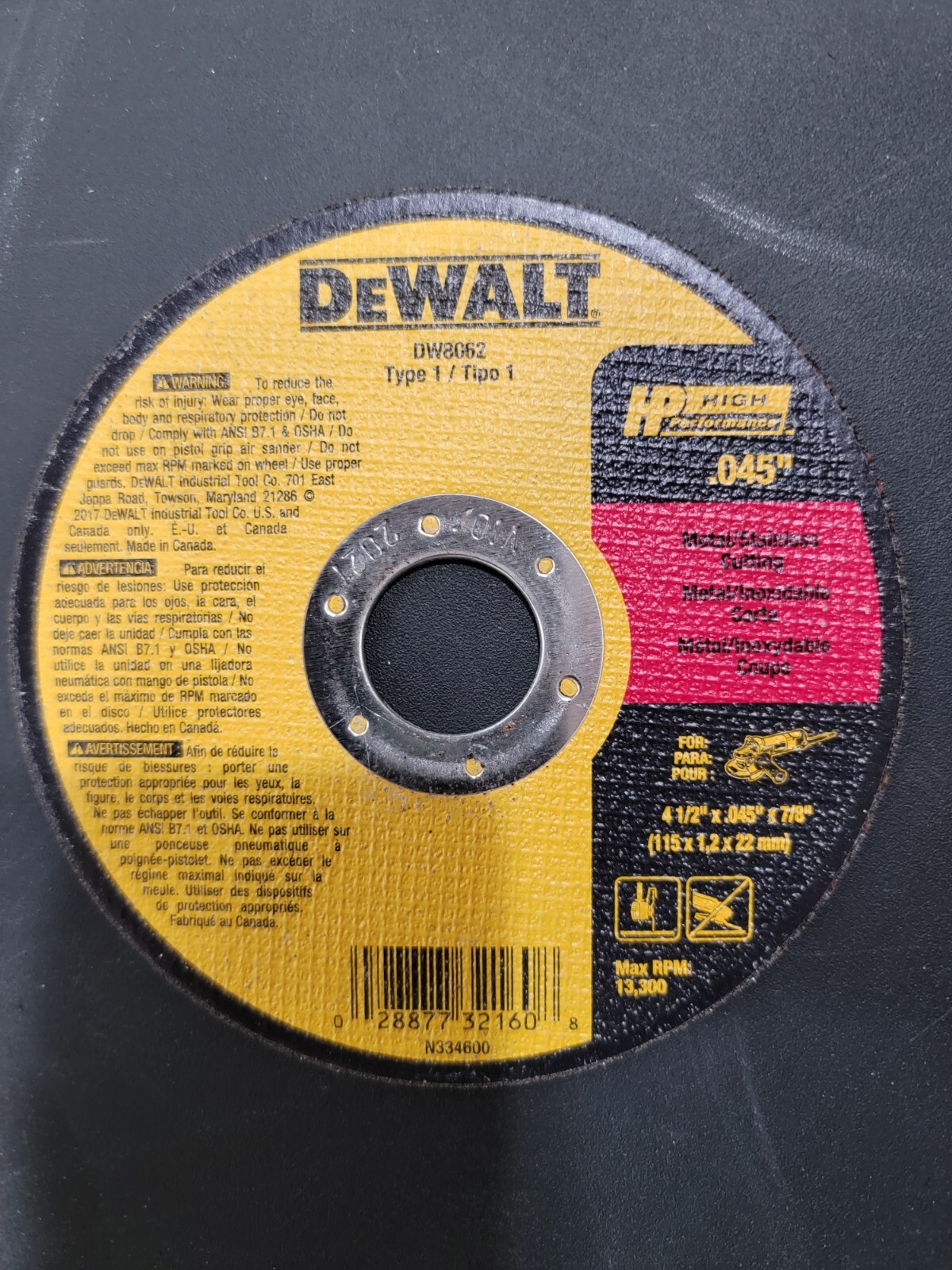 DEWALT DW8062 4.5-inch Type 1 HP Metal Cutting Wheel 27x Disc ...