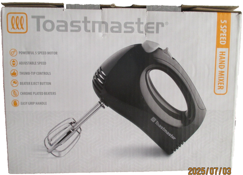Toastmaster 5 Speed Hand Mixer Black w/Easy Grip Handle Chrome Beaters ...