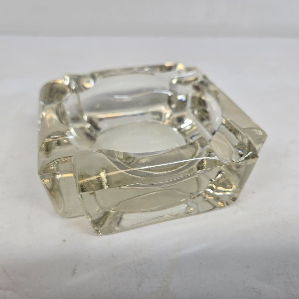 Art Deco Clear Glass Heavy Ashtray Square MCM Vintage Tiny Chip | eBay