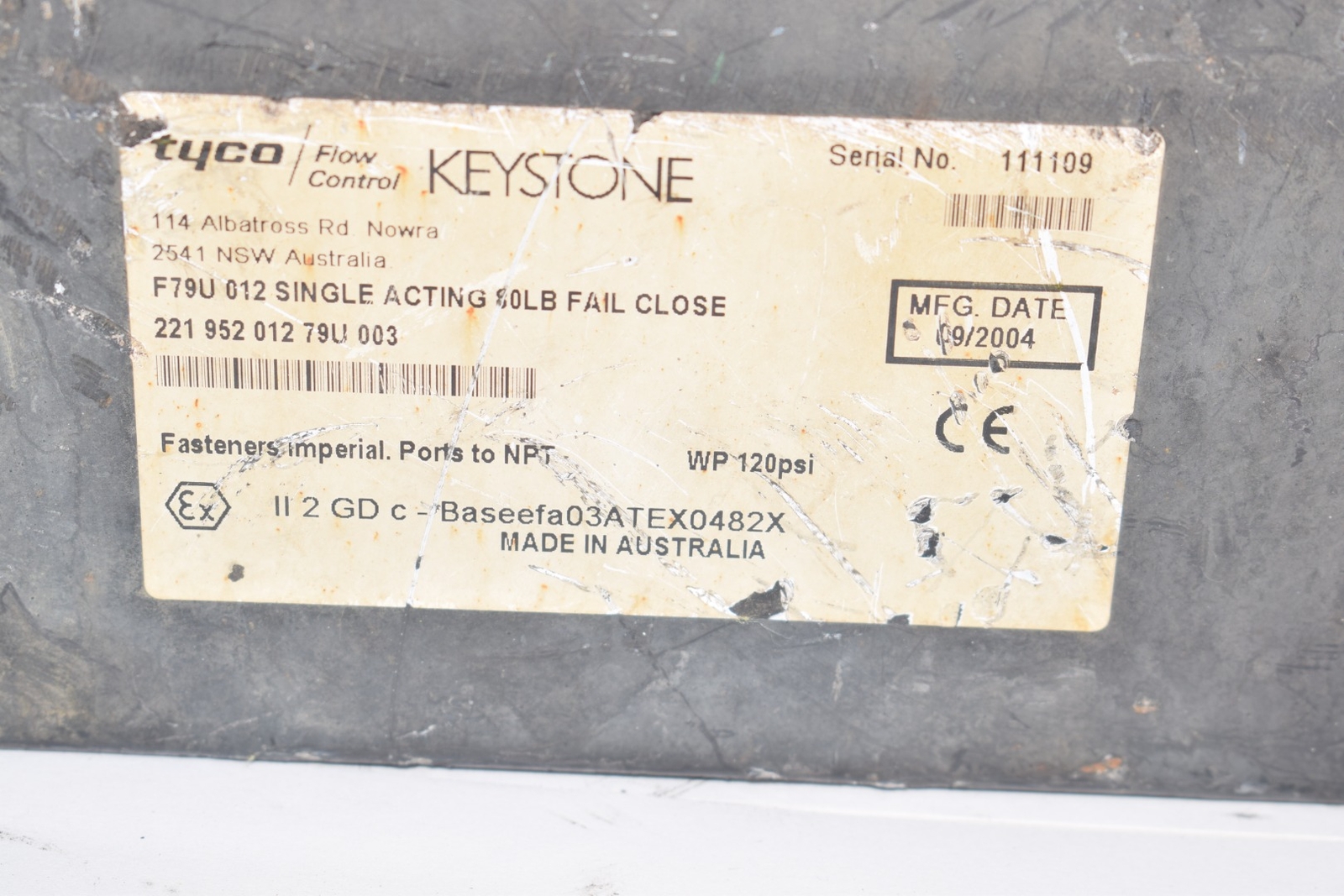 Tyco Keystone F79u 012 Double Acting Pneumatic Valve Actuator for sale ...