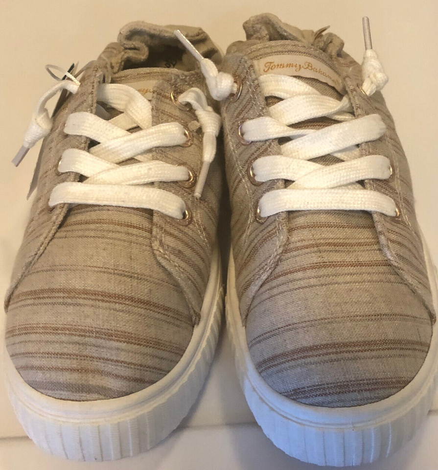 Tommy Bahama Canvas Snickers Memory Foam Slip-On Shoes Striped Sand Sz ...