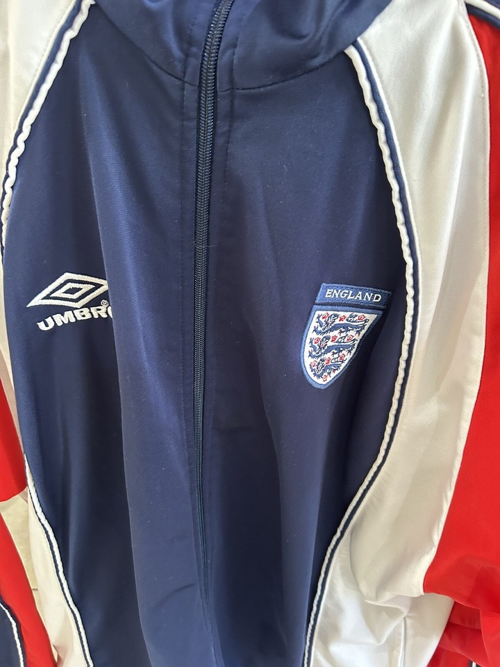 Umbro England Jacket Size Medium M Navy Blue with Red Soccer Zip Up ...