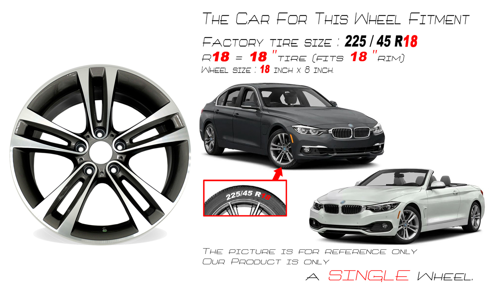 For BMW 3 Series 4 Series OEM Design Wheel 18" 2012-2020 Machined Grey ...