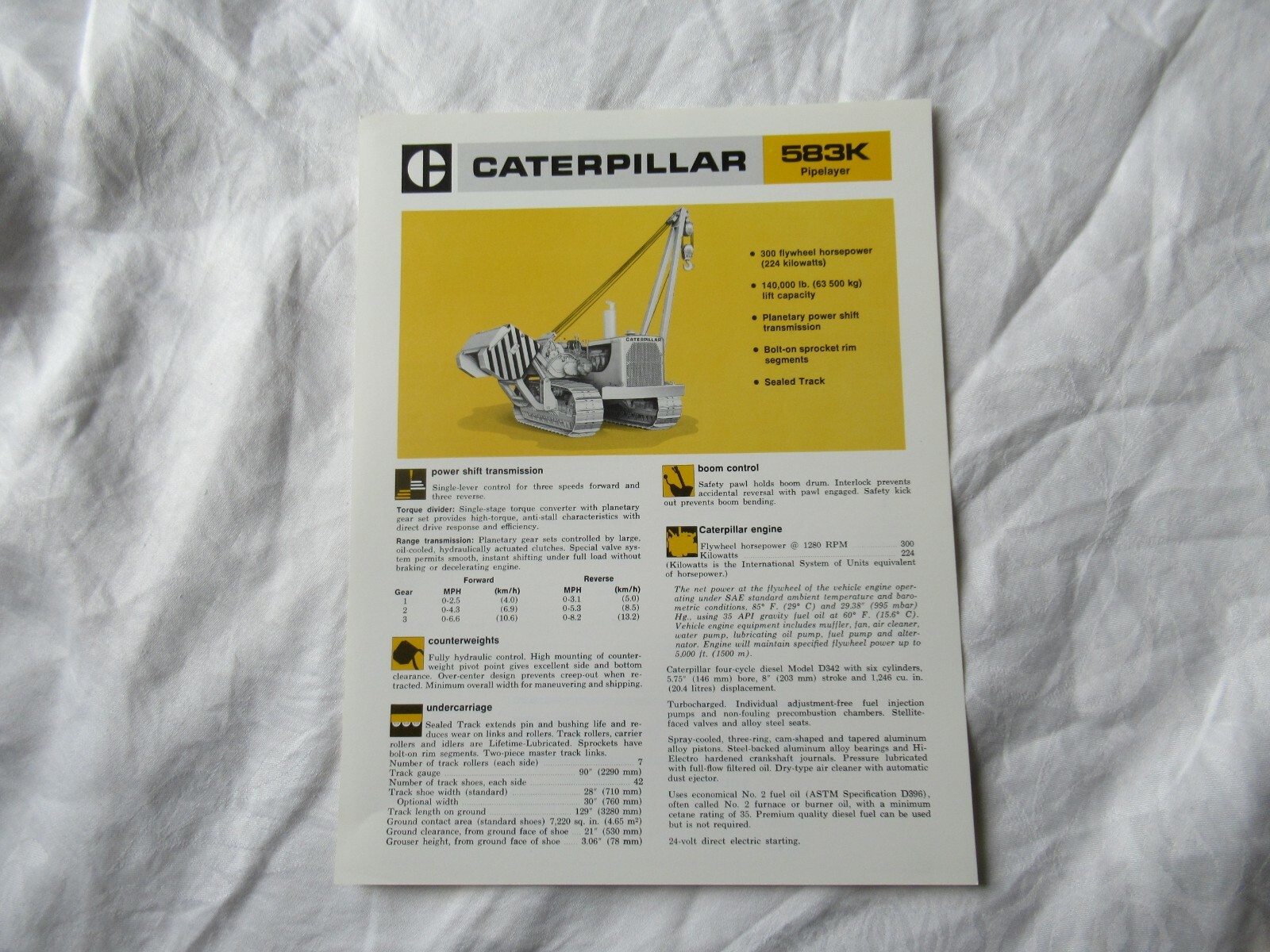 Caterpillar CAT 583K pipelayer specification sheet brochure | eBay