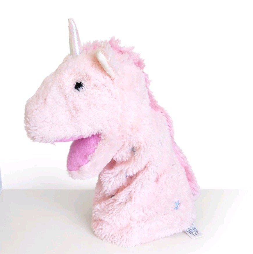 Pink Unicorn With Silver Stars Soft Plush Fluffy Toy Hand Puppet 30 cm ...