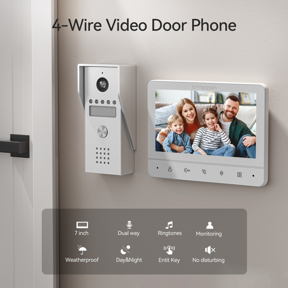 TMEZON 7inch Monitor Video Doorbell Door Chime Intercom Entry Security ...