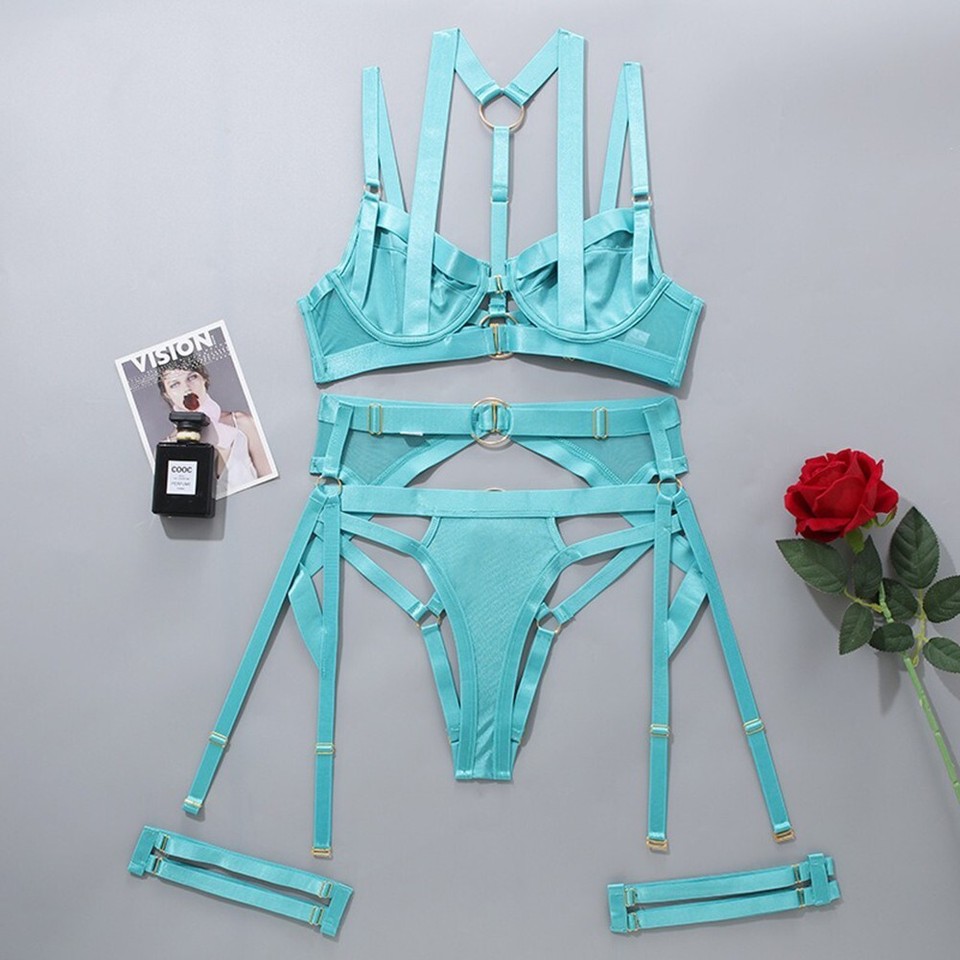 Captivating Halter Bra Brief Set Women's Sexy Lingerie with Garter Belt ...
