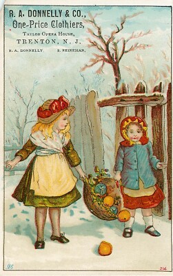1870's Victorian Trade Card Donnelly Clothiers Adorable Girls Trenton N ...