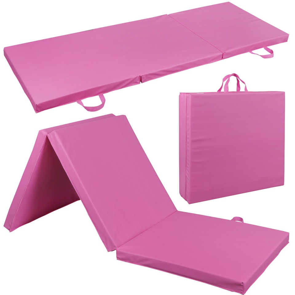 Pink Fitness Tri-Fold Exercise Mat Gym Portable Gymnastics Aerobics ...