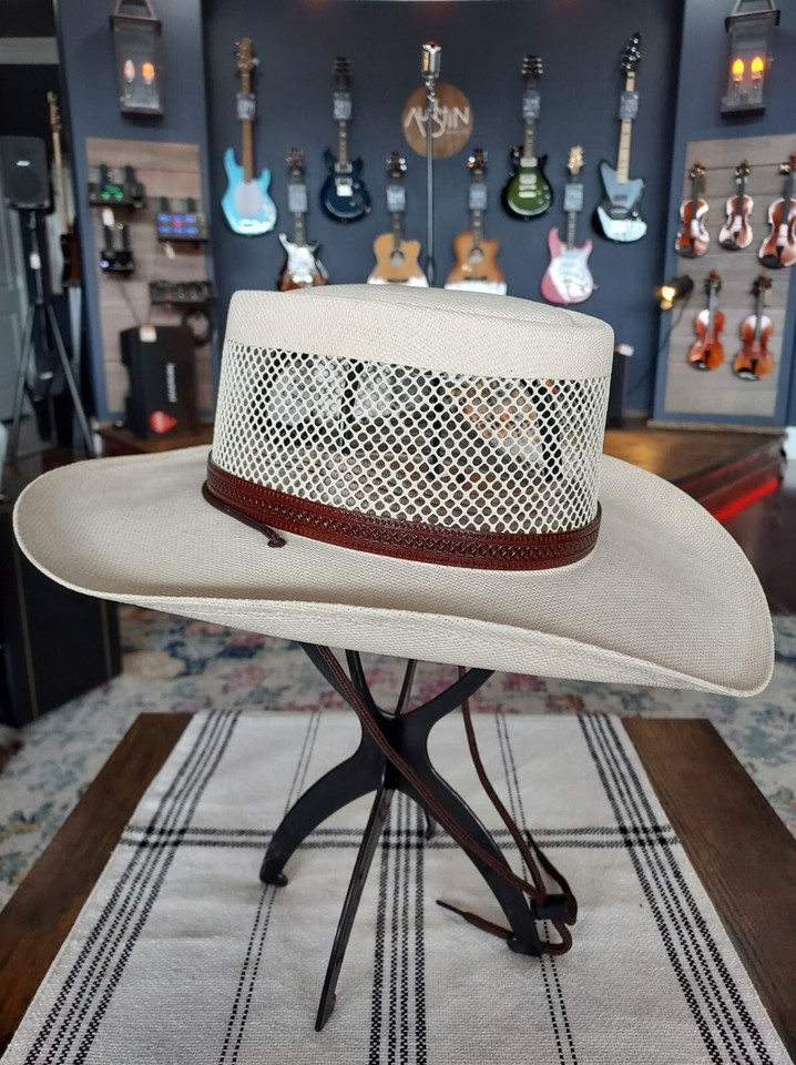 American Hat Makers Cream Panama Straw Hat Gambler Western Style with ...
