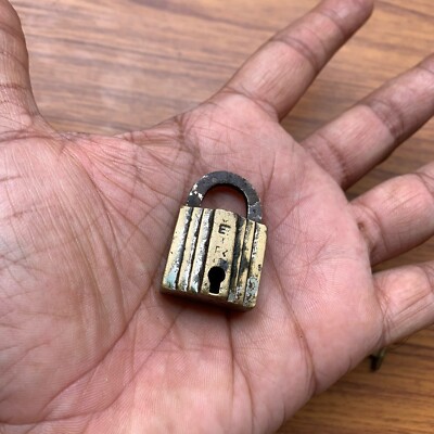 BRASS MINIATURE PADLOCK OR LOCK WITH KEY, OLD OR ANTIQUE. | eBay Australia