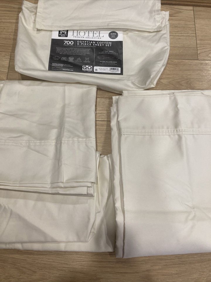 Members Mark 700 TC King Egyptian Cotton Ivory Flat Sheet & 4 ...