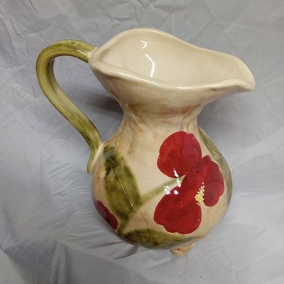 Water Pitcher Ceramic GIFTCRAFT OASIS RED POPPY FLOWERS 10 Tall Footed ...