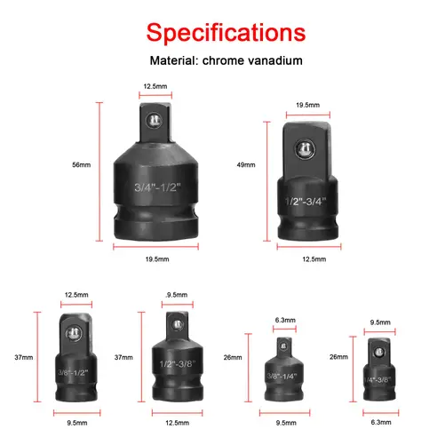 Impact Socket Adaptor Set Ratchet Drive Increaser Reducer Convertor 6 ...