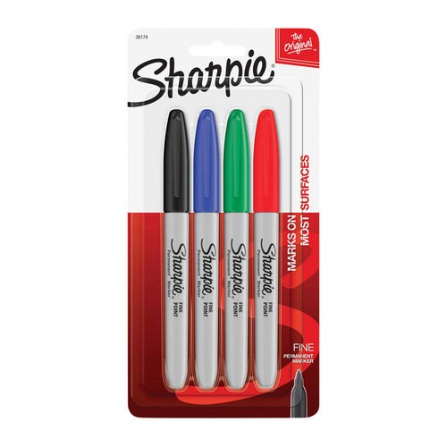SHARPIE Permanent Marker Fine Point Tip Assorted Pack of 4 Box of 6 ...