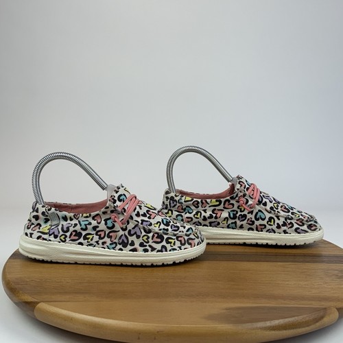 Big Kids Girls Hey Dude Wendy Youth Cat White Leopard Loafers Shoes ...