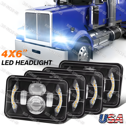 4x6" LED Headlights H4656/4651 Hi-Lo Beam 4PCS For Western Star 4900 ...