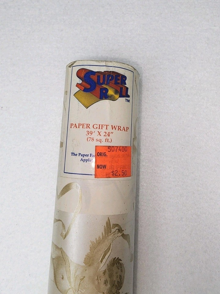 Vintage 80s Super Roll Christmas Wrapping Paper Striped Gold Angels 78 ...