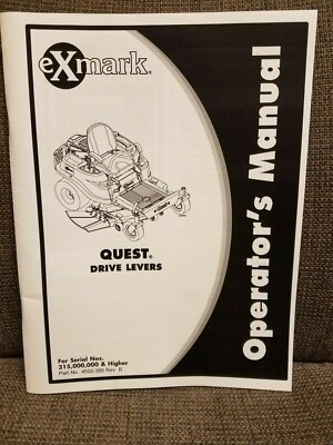 NEW ExMark Quest Drive Levers Operator's Manual For SN# 315,000,000 ...