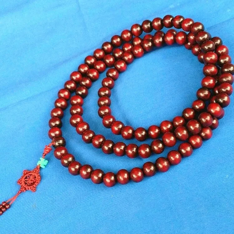 15mm 108 Beads Natural Wood Shaolin Buddha Monk Prayer Mala Red Beads ...