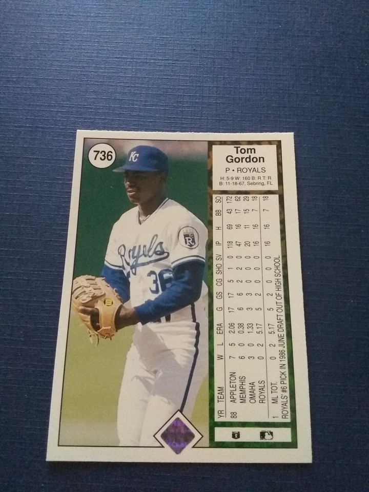1989 Upper Deck Baseball Tom Gordon Rookie Card #736 Factory Set Break ...