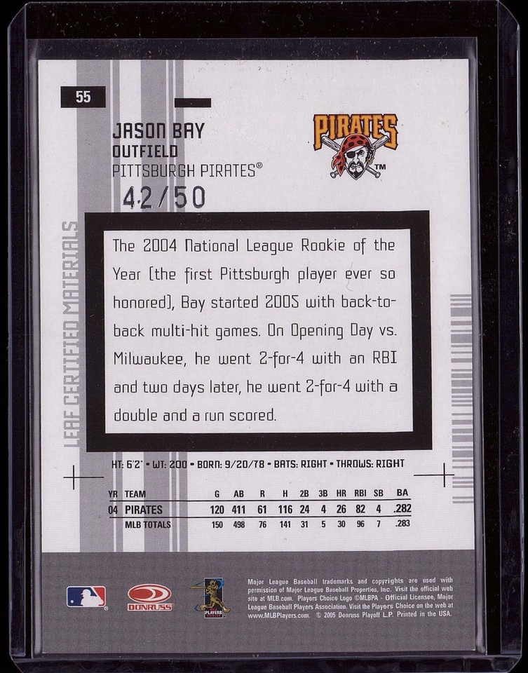 2005 Leaf Certified Materials - Jason Bay #55 Mirror Blue /50 | eBay
