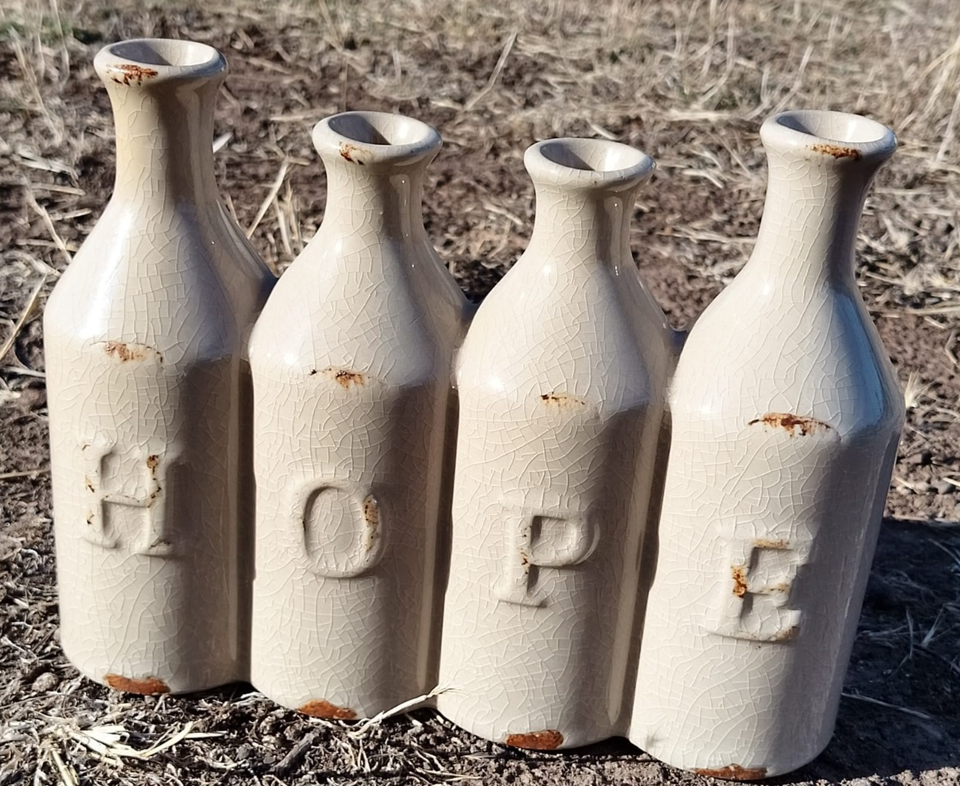 Ceramic Farm Milk Bottles Jugs Rustic Distressed Farmhouse Decor Vases ...