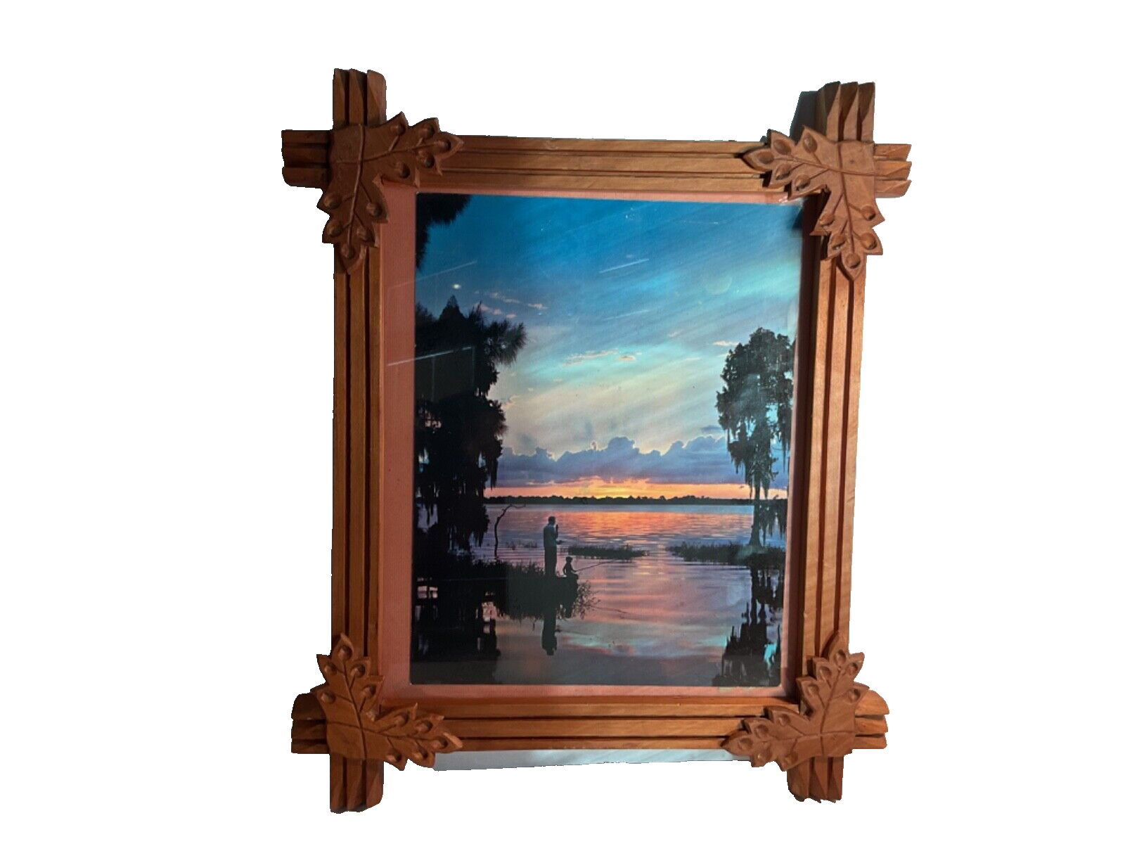 Antique Wood Picture Frame Adirondack Leaf Hand Carved Tramp Folk Art ...